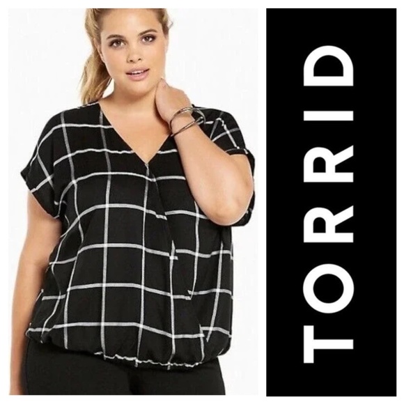 torrid | Tops | Torrid Plus Size Black White Grid Wrap Surplice Dolman ...